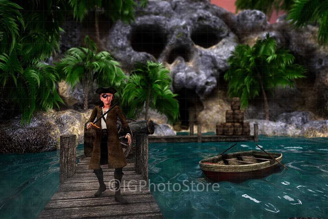 Pirate Digital Backdrop, Pirate Cove Digital Background With Pirate ...