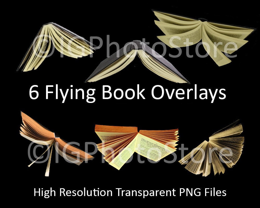 Flying Book Overlays Transparent PNG Books Digital | Etsy