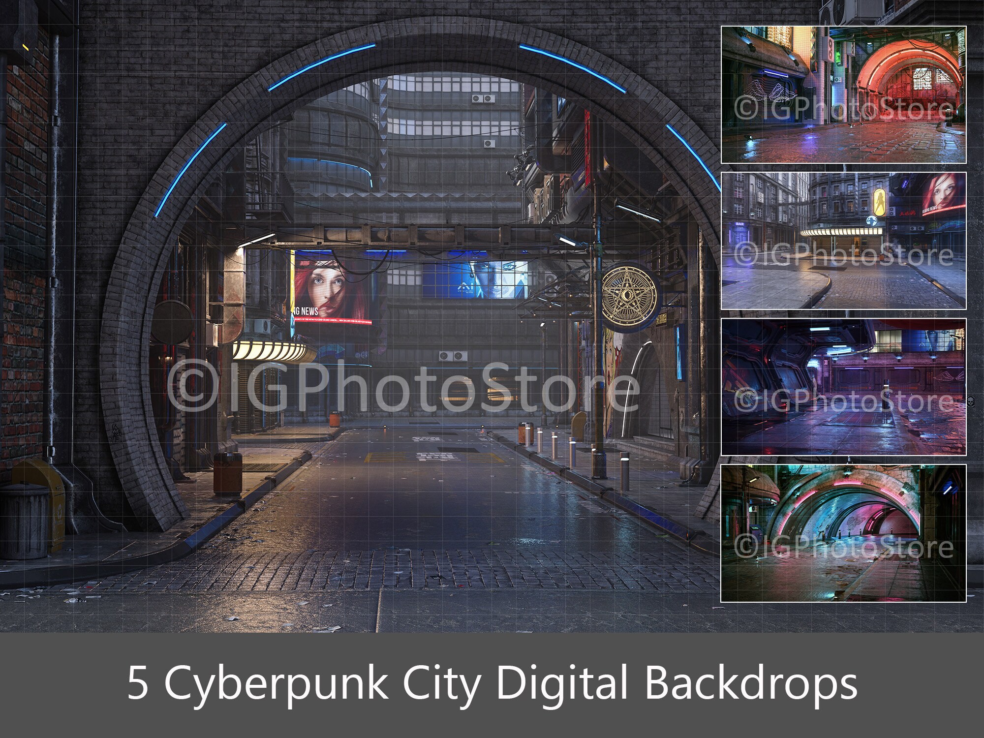 5 Cyberpunk City Digital Backdrops Grungy Urban Street at - Etsy UK