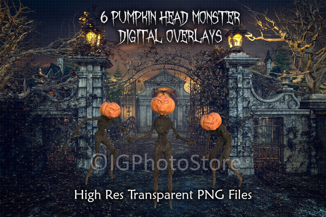 Halloween Digital Overlays, Pumpkin Head Monster, Halloween Clipart ...
