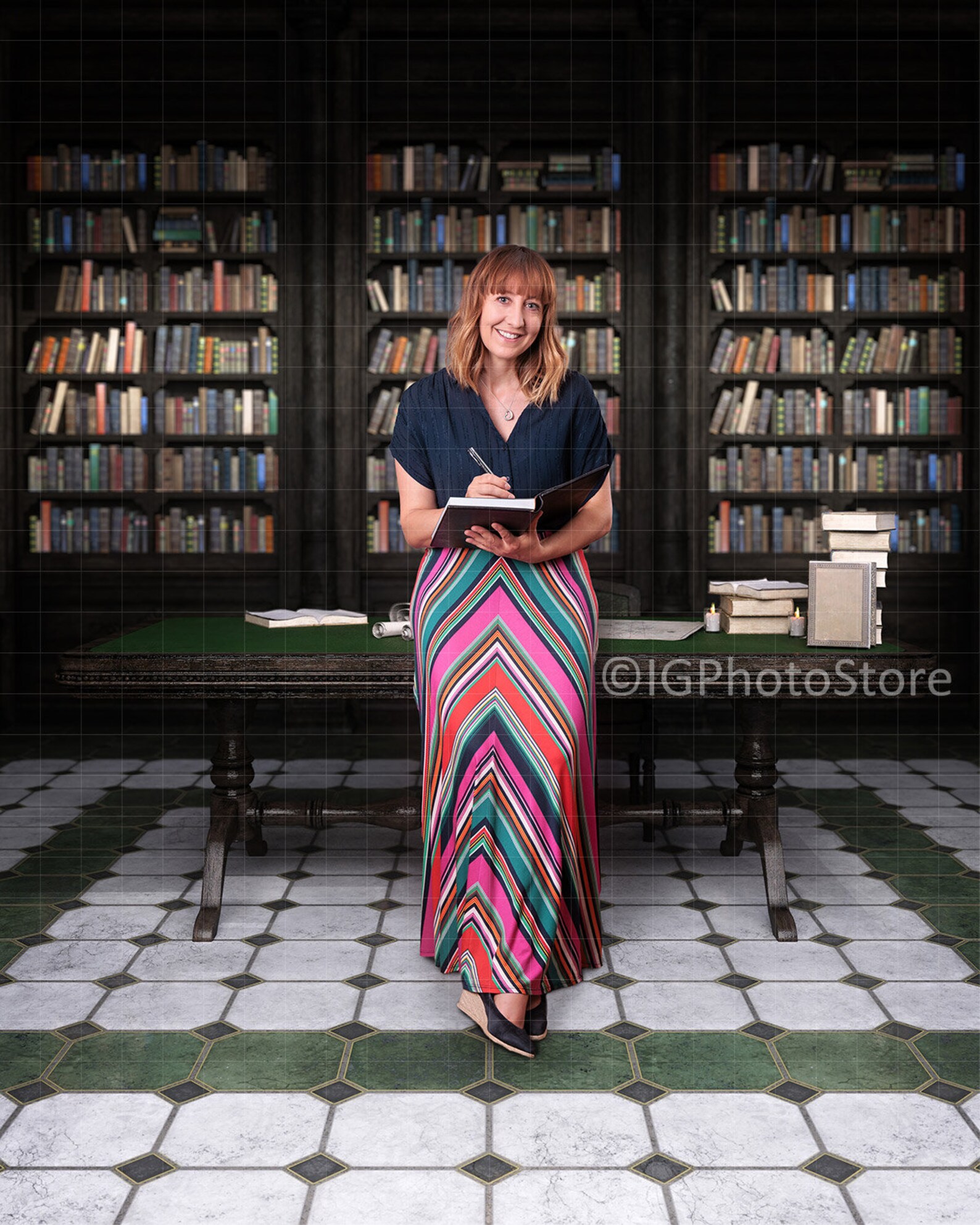 Library Digital Backdrop for Graduation Photos, Vintage Desk, Book Case ...
