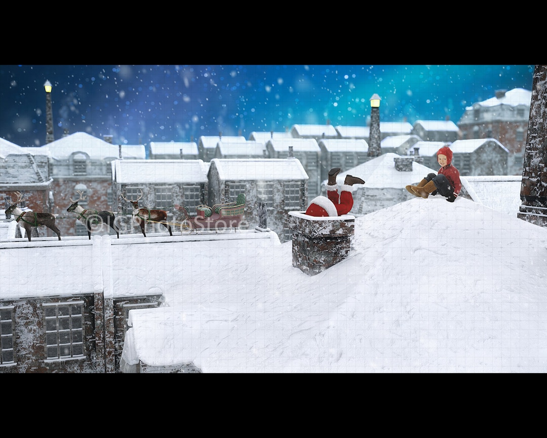 Santa Stuck in a Chimney Christmas Digital Backdrop, Funny Santa Claus ...