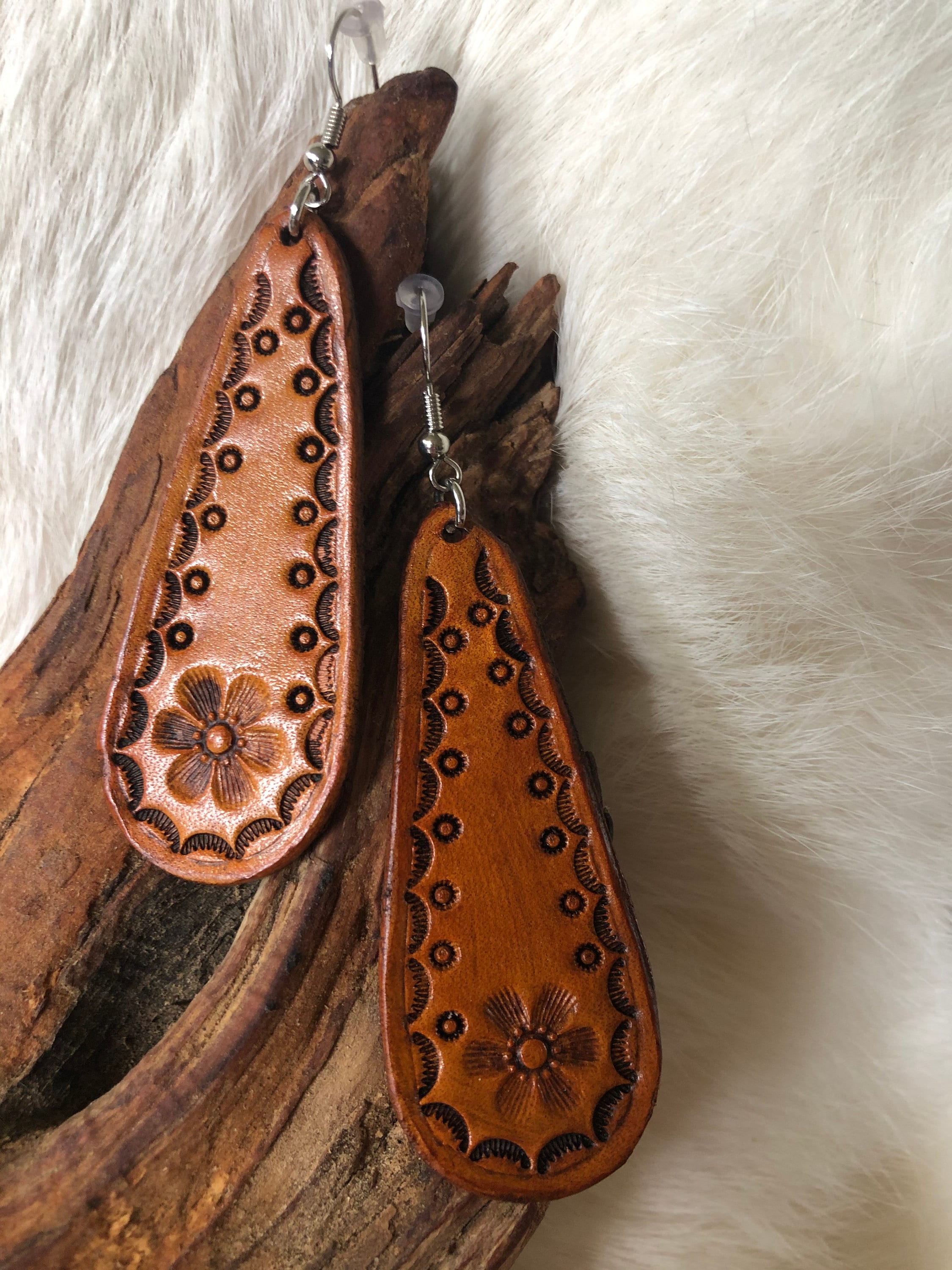 Hand Tooled Leather Earrings - Etsy