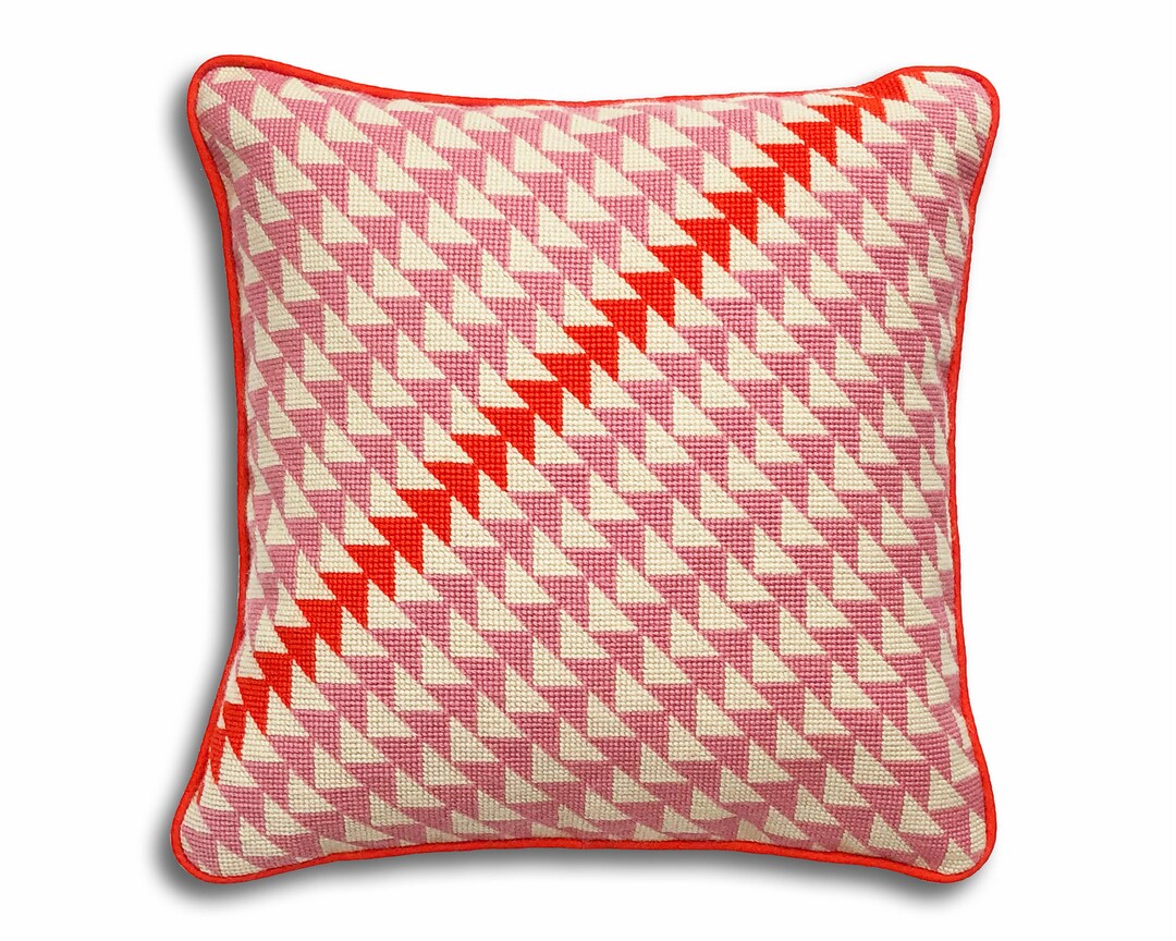 Modern Needlepoint Kit, Geometric Triangles, Pink and Orange Colourway ...
