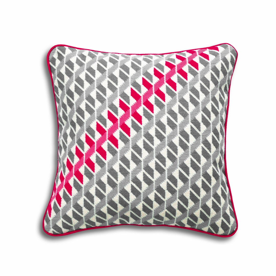 Modern Needlepoint Kit, Geometric Twists, Grey and Pink Colourway (TW2 ...
