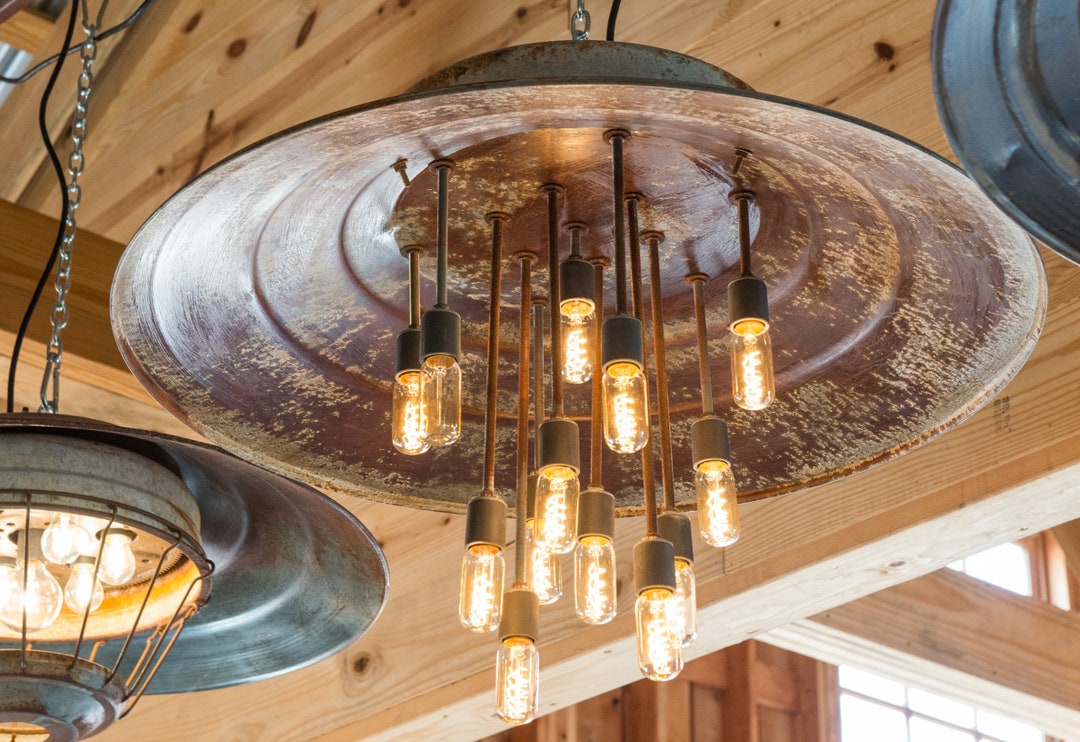Rustic Vintage Chicken Brooder 34" Disk Drop Light - Etsy