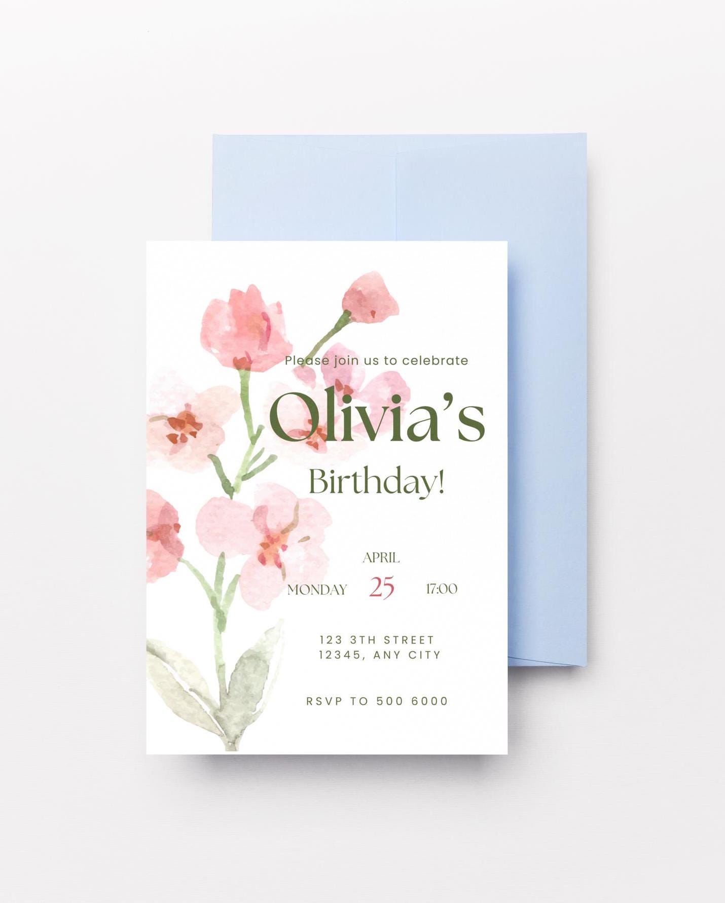 Flower Birthday Invite, Elegant Girl Invitation, Floral Birthday ...