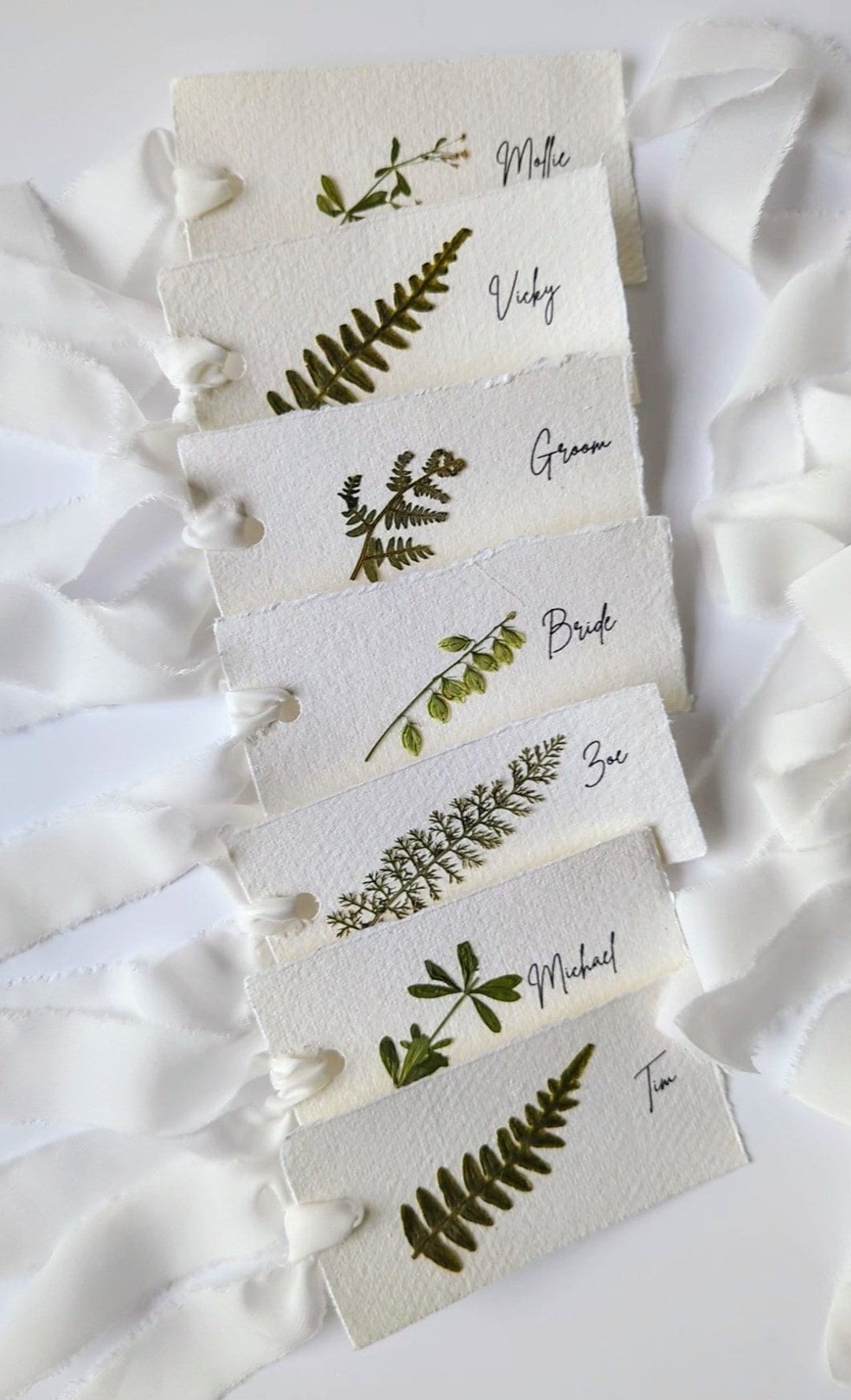 Personalised Wedding Name Place Cards With Real Flowers, Botanical ...