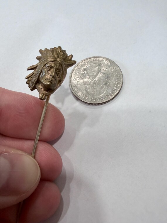 Indian Head Stick Pin Native American Chief Gold Tone - Gem