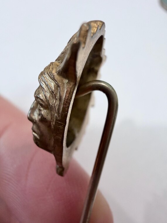 Indian Head Stick Pin Native American Chief Gold Tone - Gem