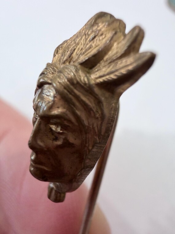Indian Head Stick Pin Native American Chief Gold Tone - Gem