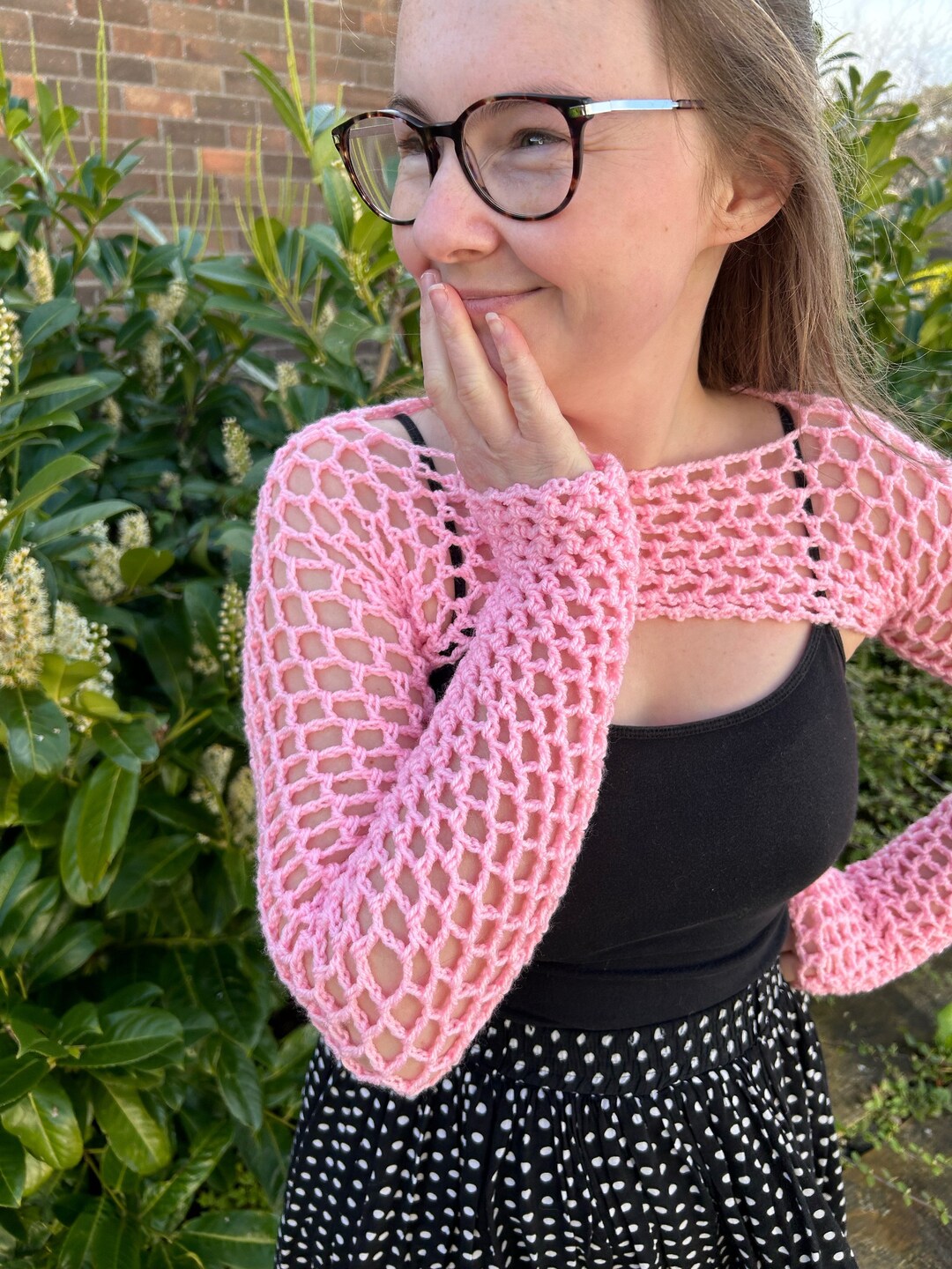 Crochet Mesh Shrug, Long Sleeves, Y2K Crop Top, Fish Net Top / Size: XS ...