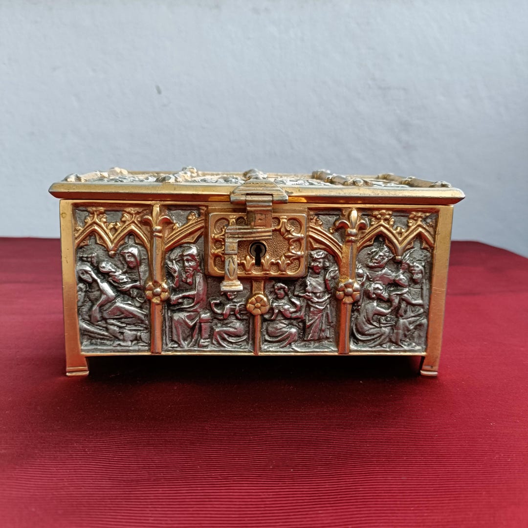 Vintage 19th Century Historic Brass Gothic Storage Box With Key ...