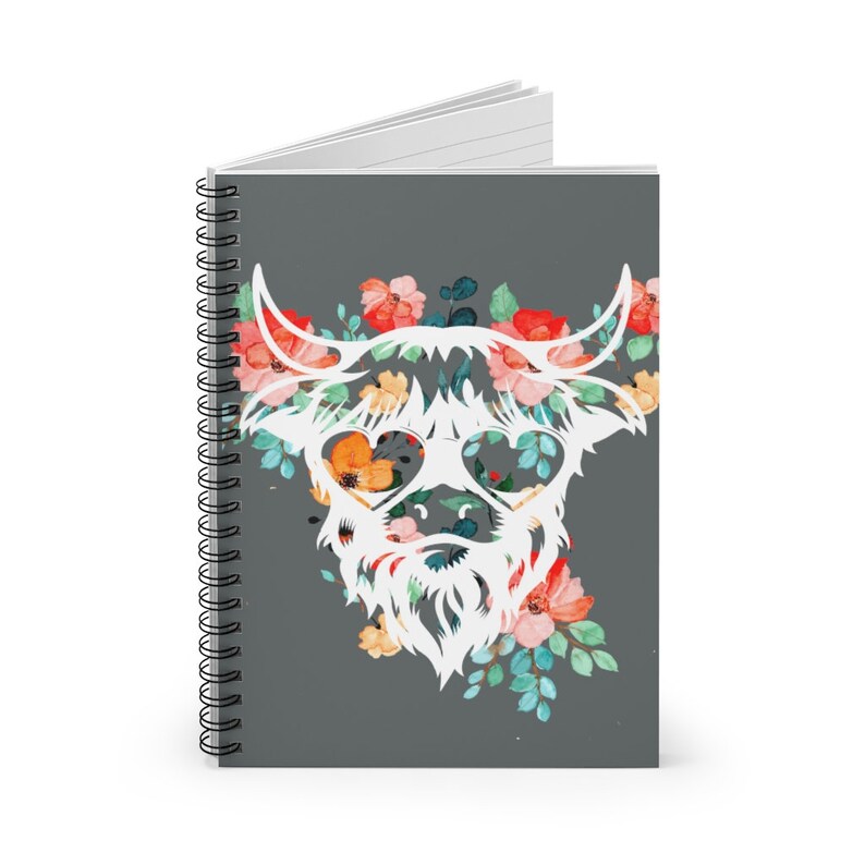 Highland Cow Spiral Notebook, Boho Floral Western Design, Lined ...
