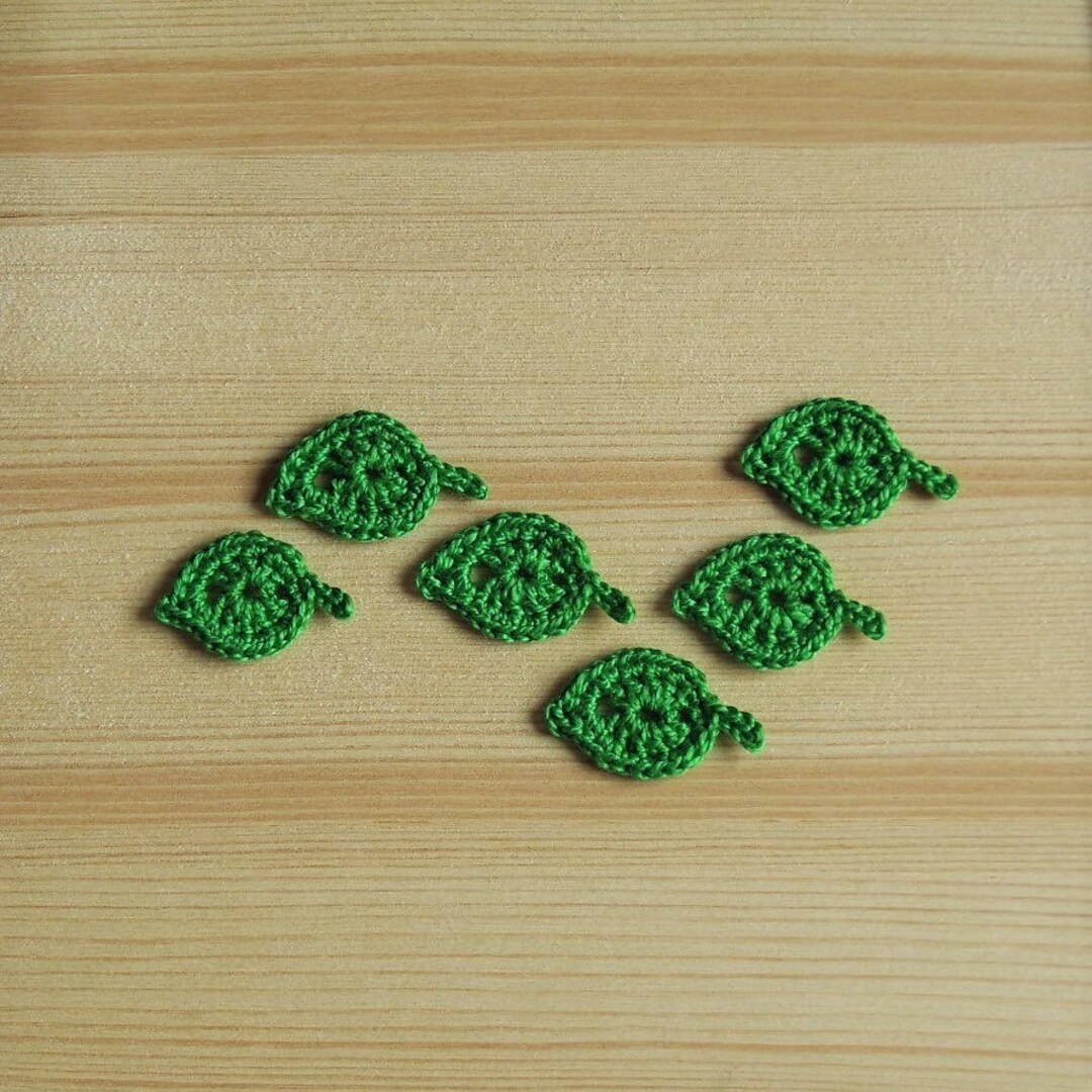 Set of 6 Small Crochet Leaves Crocheted Green Leaf Appliques Supplies ...
