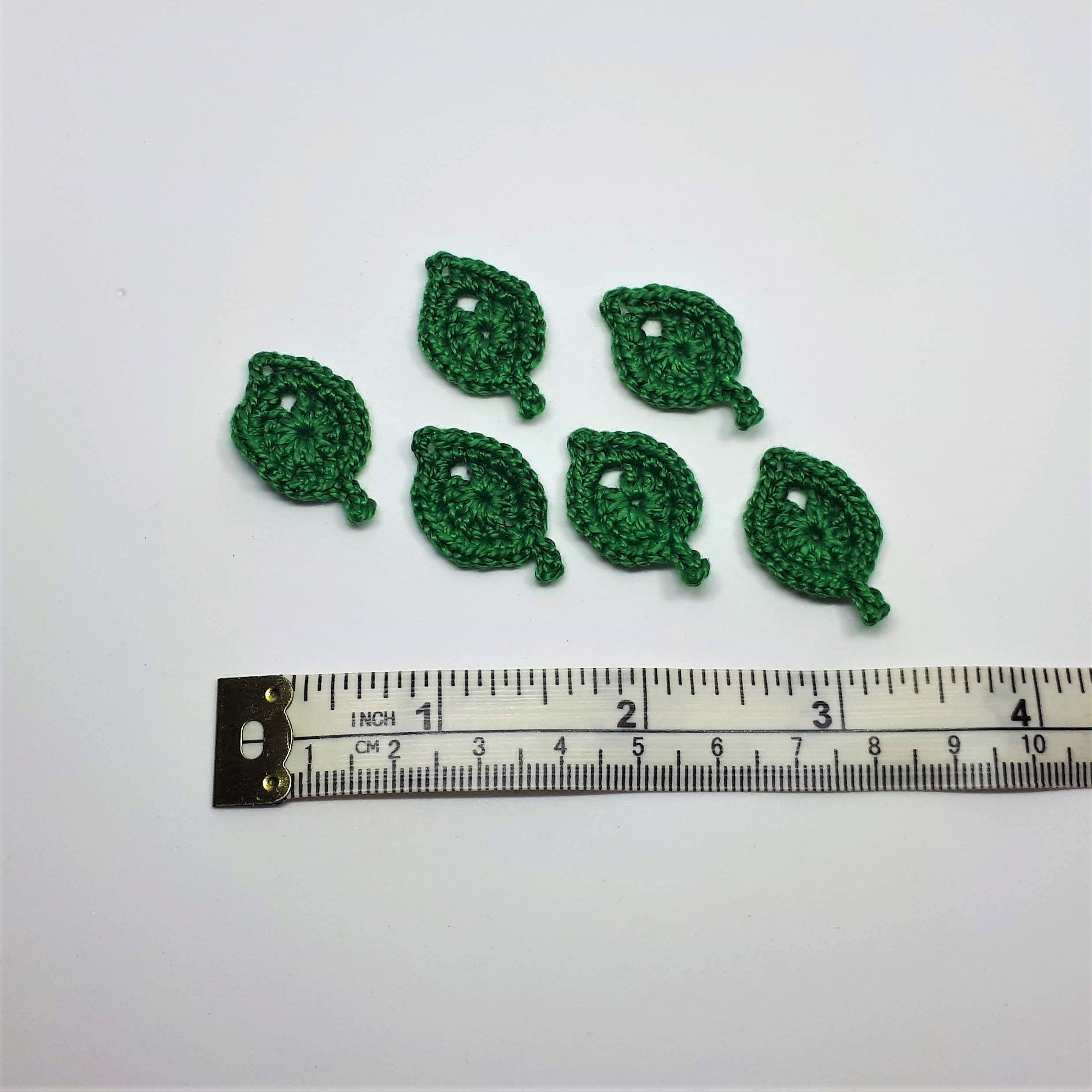 Set of 6 Small Crochet Leaves Crocheted Green Leaf Appliques Supplies ...