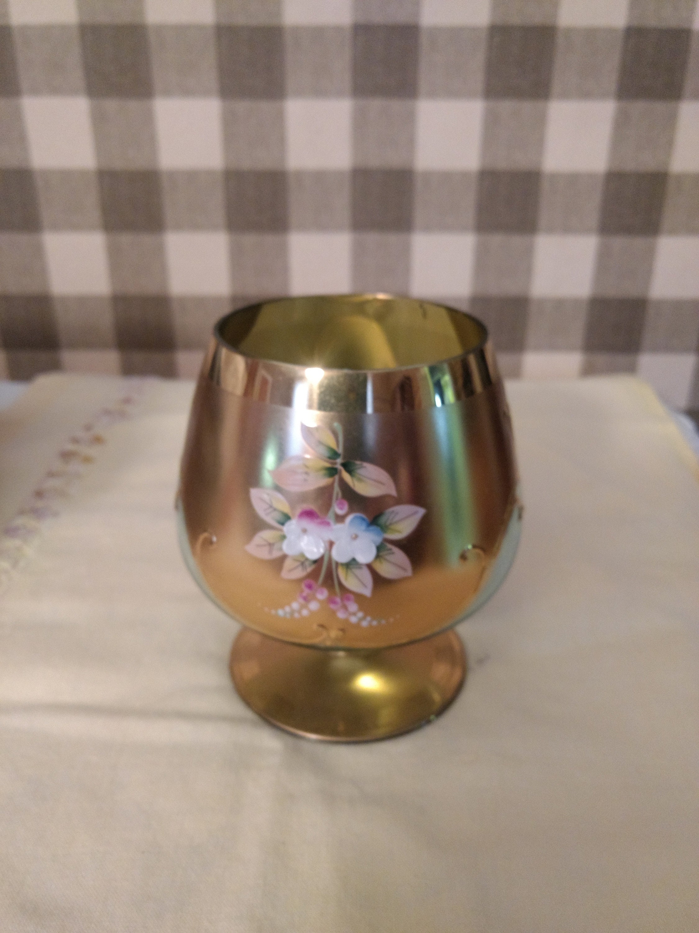 Bohemian Glass Blue Brandy Snifter Vase Gold Overlay and | Etsy