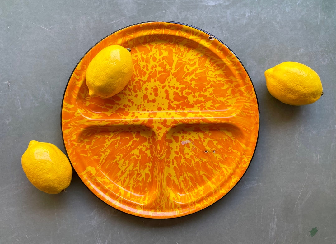 12” Antique Chippy Orange and Yellow Enameled Plate - Etsy