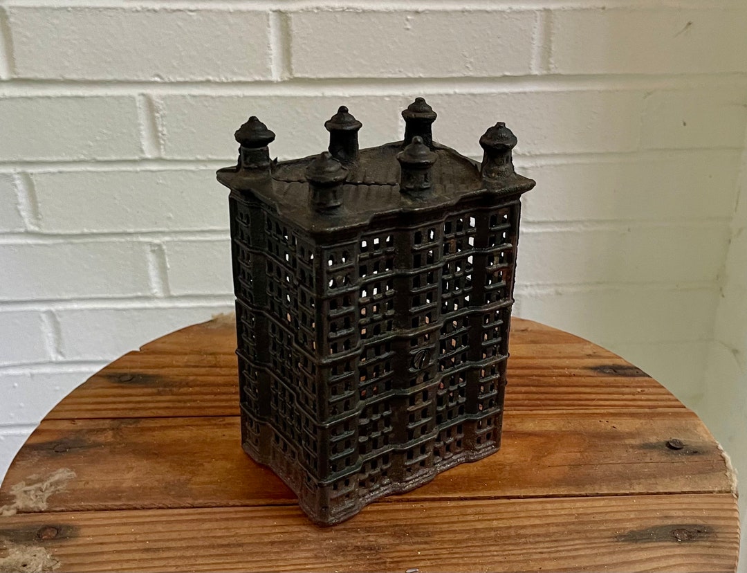 Large Antique Cast Iron Building Coin Bank - Etsy