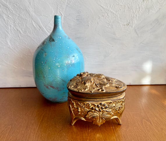 Antique Chunky Gold-Tone Metal Jewelry Box with Deep … - Gem
