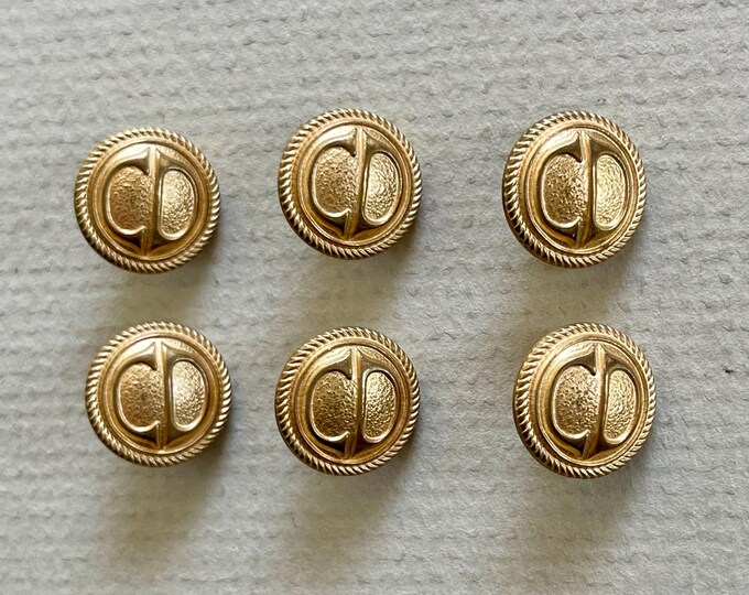 Six Vintage Christian Dior Brass Monogram Buttons, 5/8”, Very Good ...