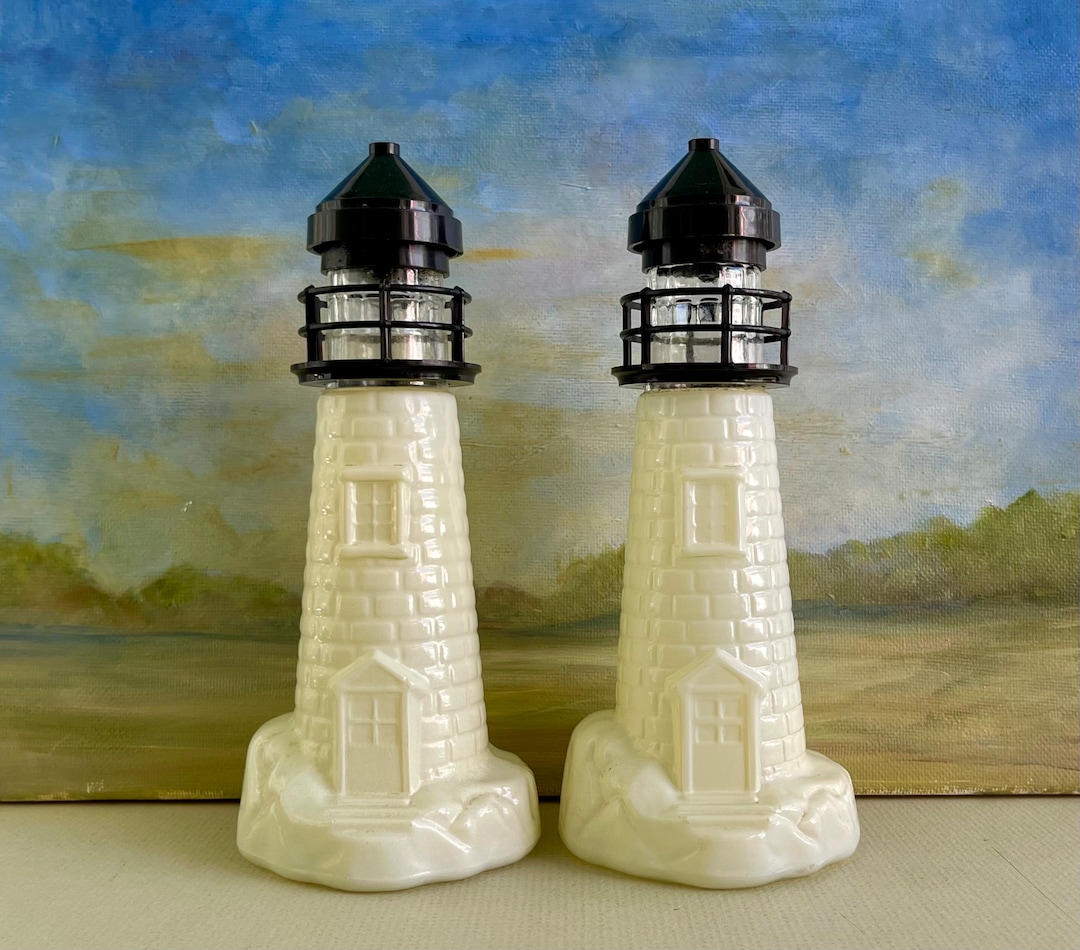 Pair of Two Matching Glass Lighthouse Cologne Bottles, Circa 1970s ...