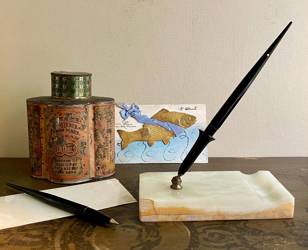 Vintage Sheaffer Pens With Natural Stone Base, Circa Mid Century, Both ...