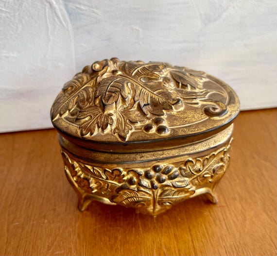 Antique Chunky Gold-Tone Metal Jewelry Box with Deep … - Gem