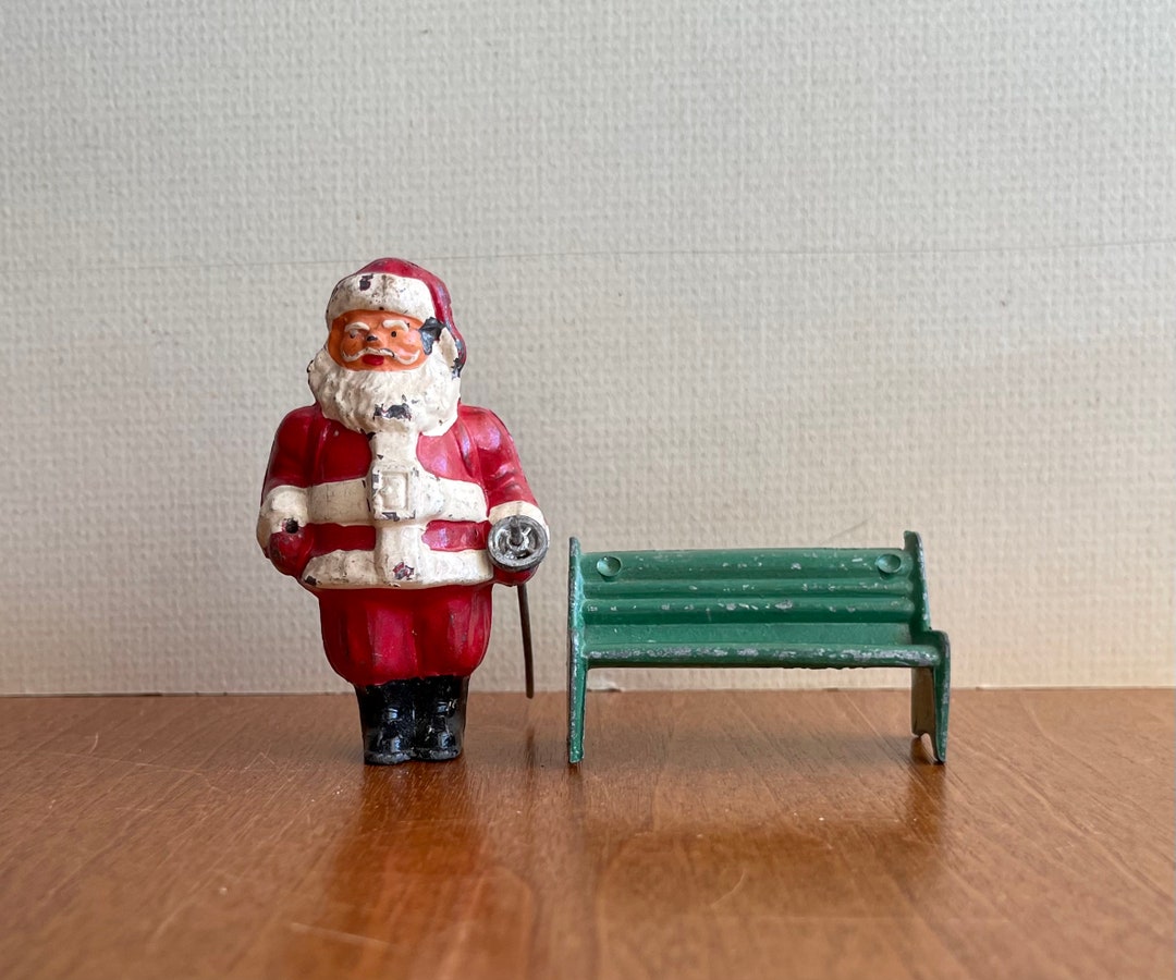 Antique Small Cast Metal Santa and Bench - Etsy