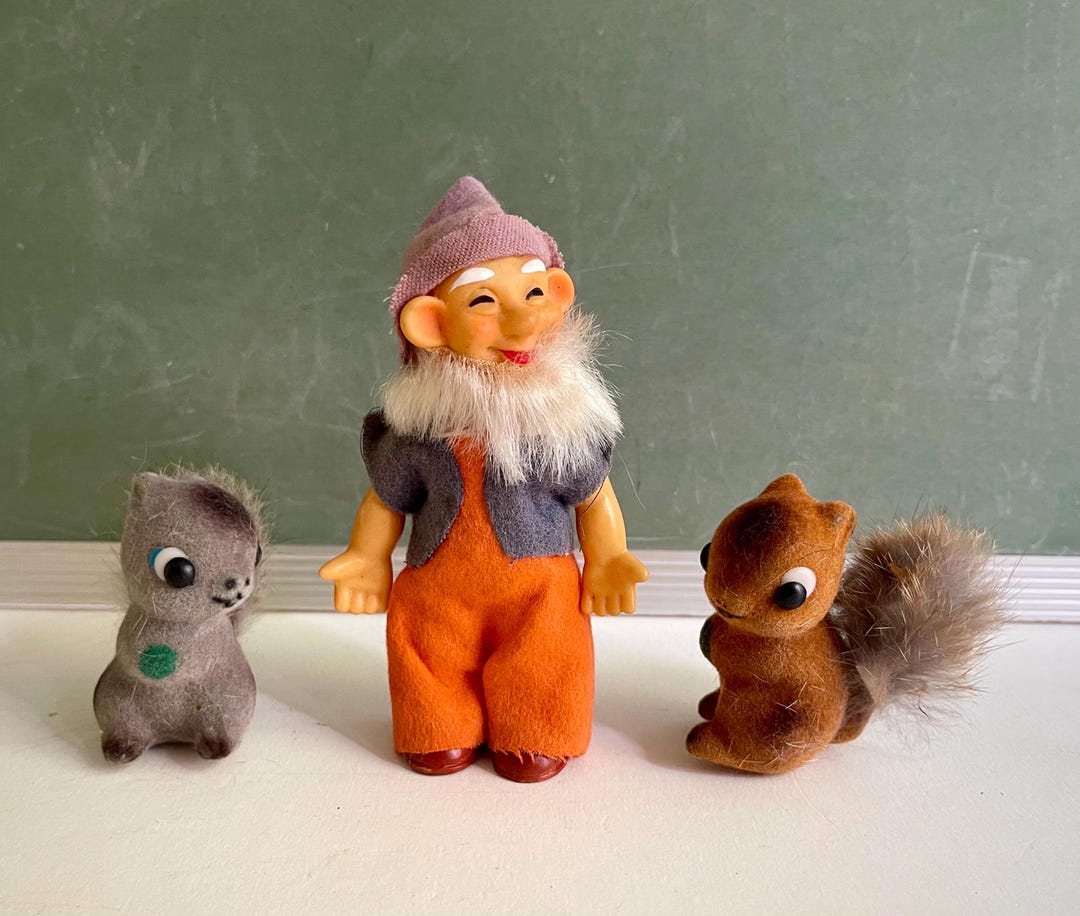 Set of Vintage Gnome and Two Squirrels, Mid Century Toys - Etsy
