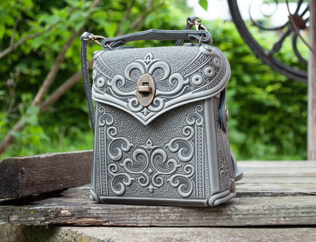 Gray Genuine Leather Shoulder Bag, Grey Crossbody Bag, Boho Messenger ...