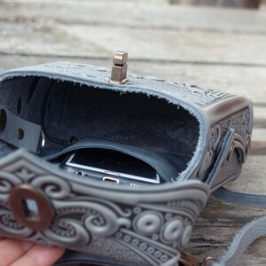 Gray Genuine Leather Shoulder Bag, Grey Crossbody Bag, Boho Messenger ...