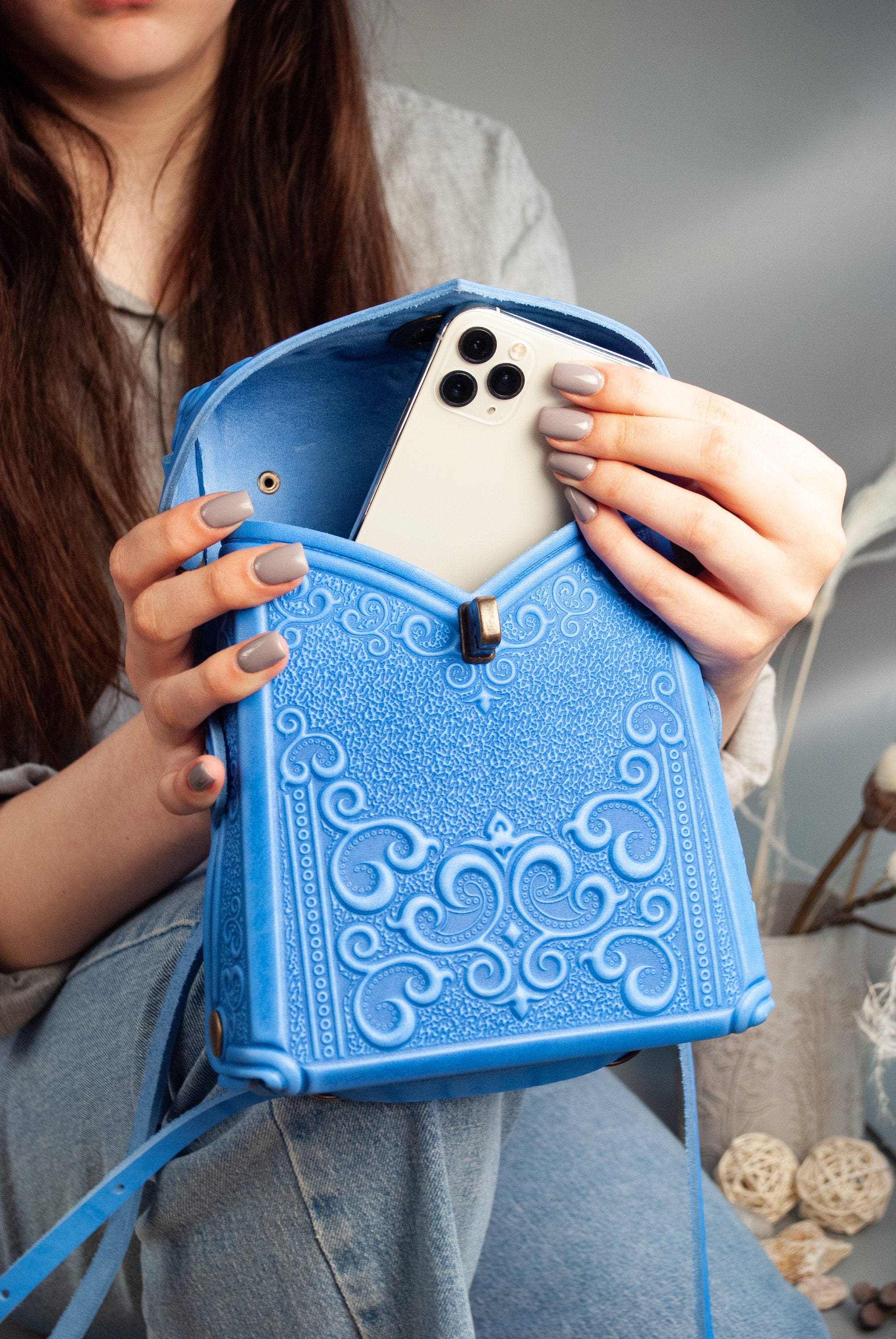 Blue Crossbody Bag Boho Messenger Bag Oriental Messenger Bag, Crossbody ...