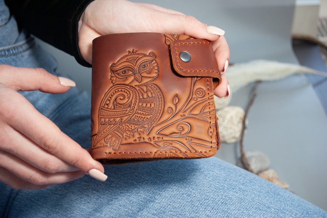 Handmade Wallet for Men, Owl Leather Minimalist Wallet, Men's Leather ...