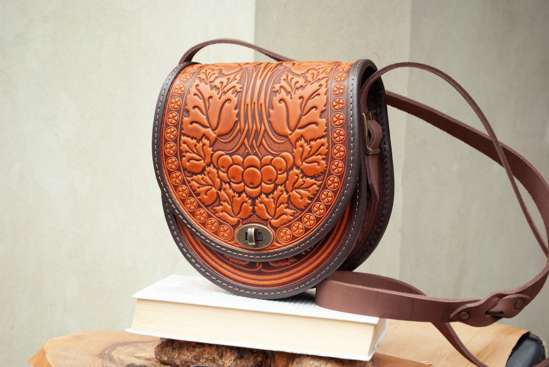Genuine Leather Bag With Embossed Print, Leather Crossbody Bags for ...