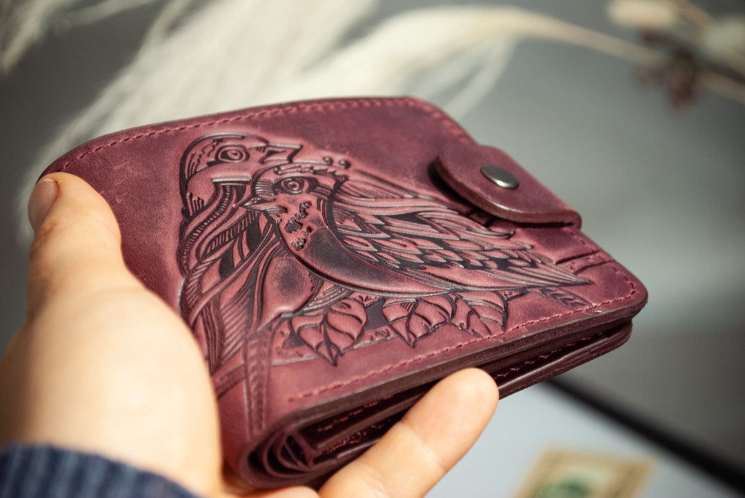 Slim Leather Wallet, Burgundy Leather Wallet, Large Capacity Men Bifold ...