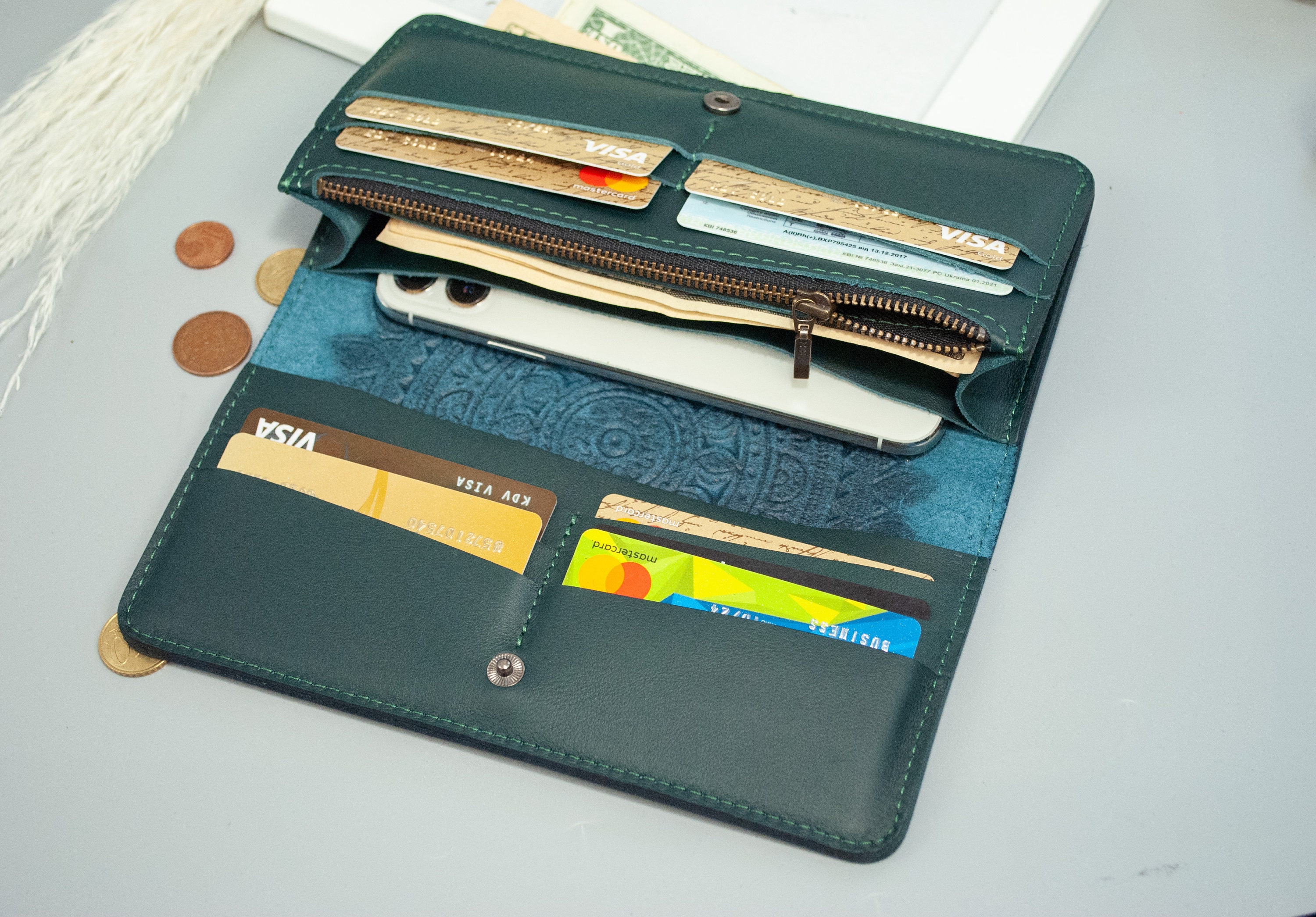 Dark Blue Wallet Women, Real Leather Wallet, Wallet Coin Pocke Leather ...