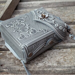 Gray Genuine Leather Shoulder Bag, Grey Crossbody Bag, Boho Messenger ...