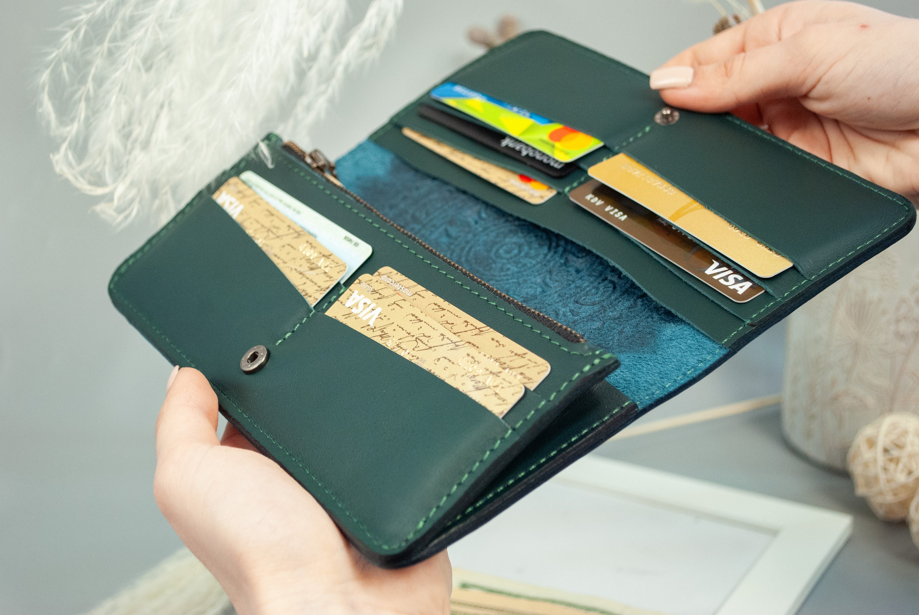 Dark Blue Wallet Women, Real Leather Wallet, Wallet Coin Pocke Leather ...