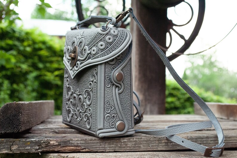 Gray Genuine Leather Shoulder Bag, Grey Crossbody Bag, Boho Messenger ...