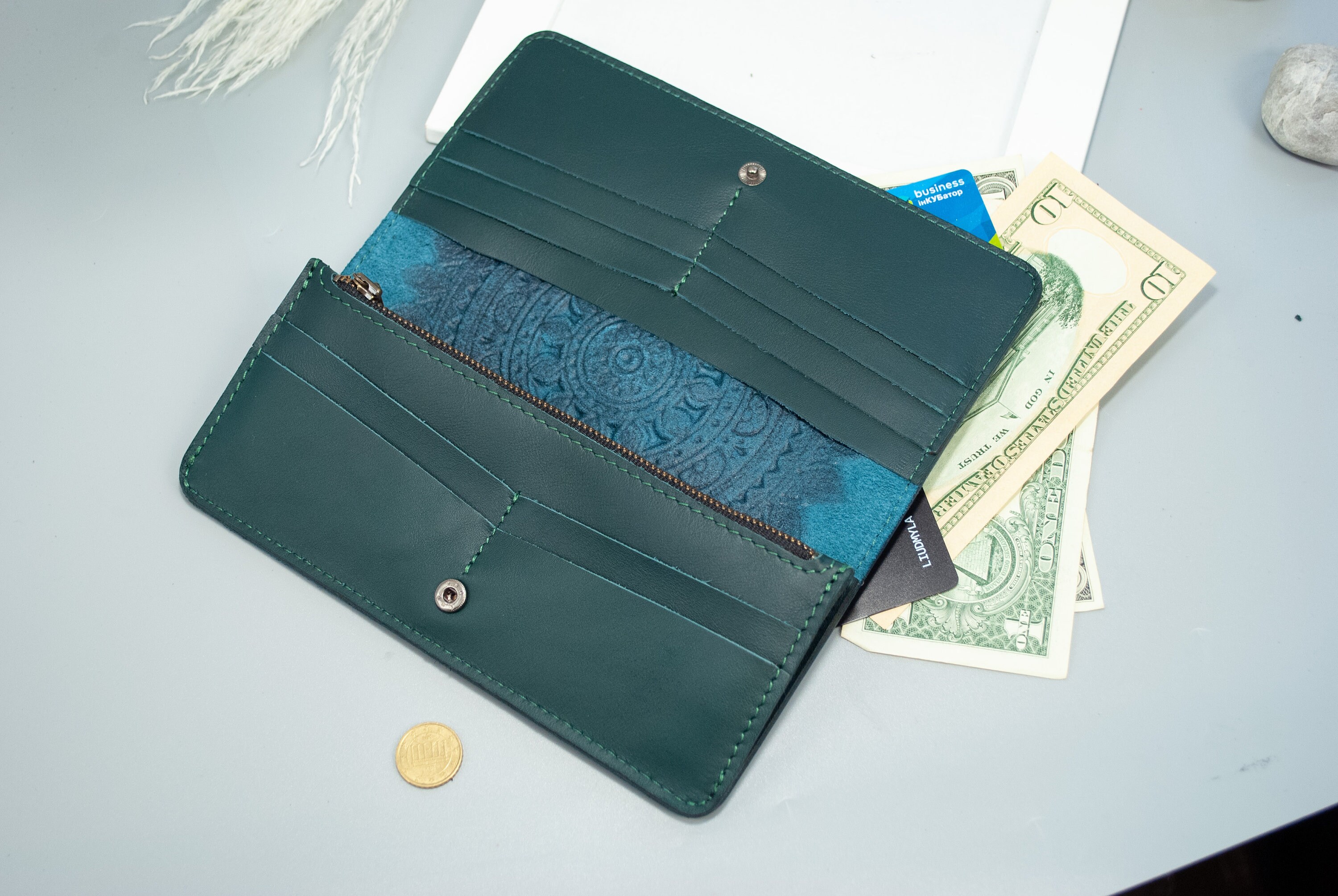 Dark Blue Wallet Women, Real Leather Wallet, Wallet Coin Pocke Leather ...