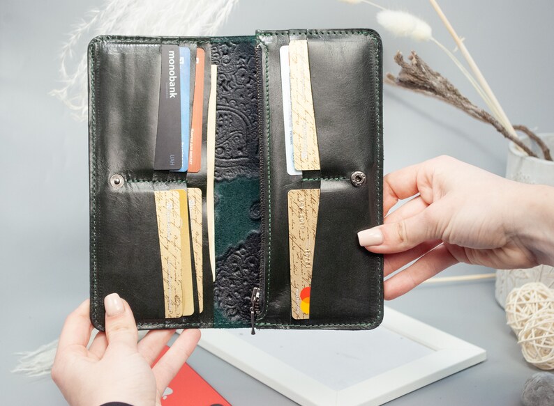 Handmade Genuine Leather Wallet, Green Boho Leather Wallet, Mandala ...