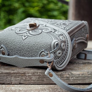 Gray Genuine Leather Shoulder Bag, Grey Crossbody Bag, Boho Messenger ...