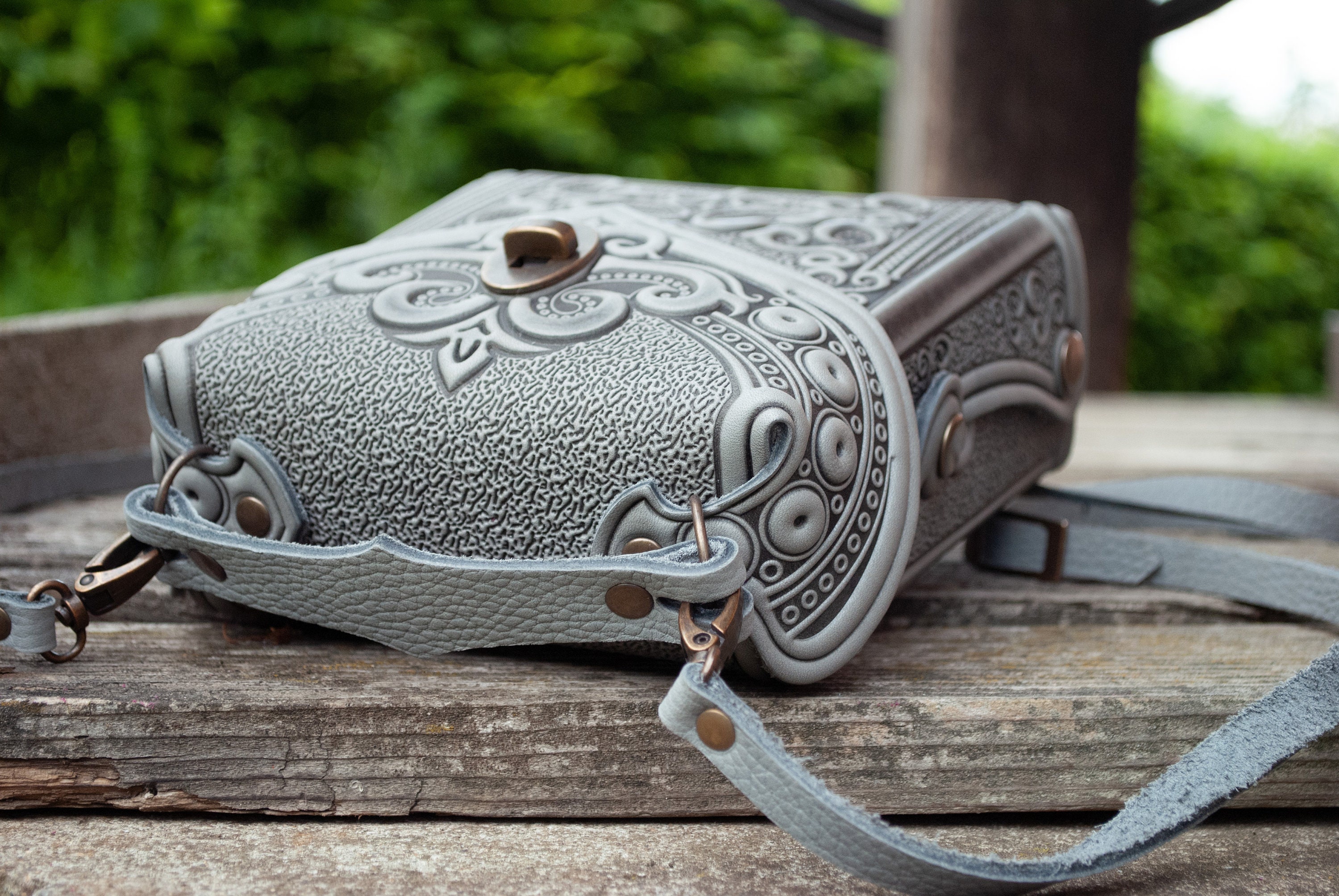 Gray Genuine Leather Shoulder Bag, Grey Crossbody Bag, Boho Messenger ...