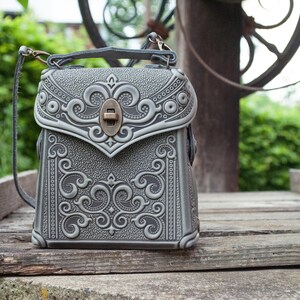 Gray Genuine Leather Shoulder Bag, Grey Crossbody Bag, Boho Messenger ...