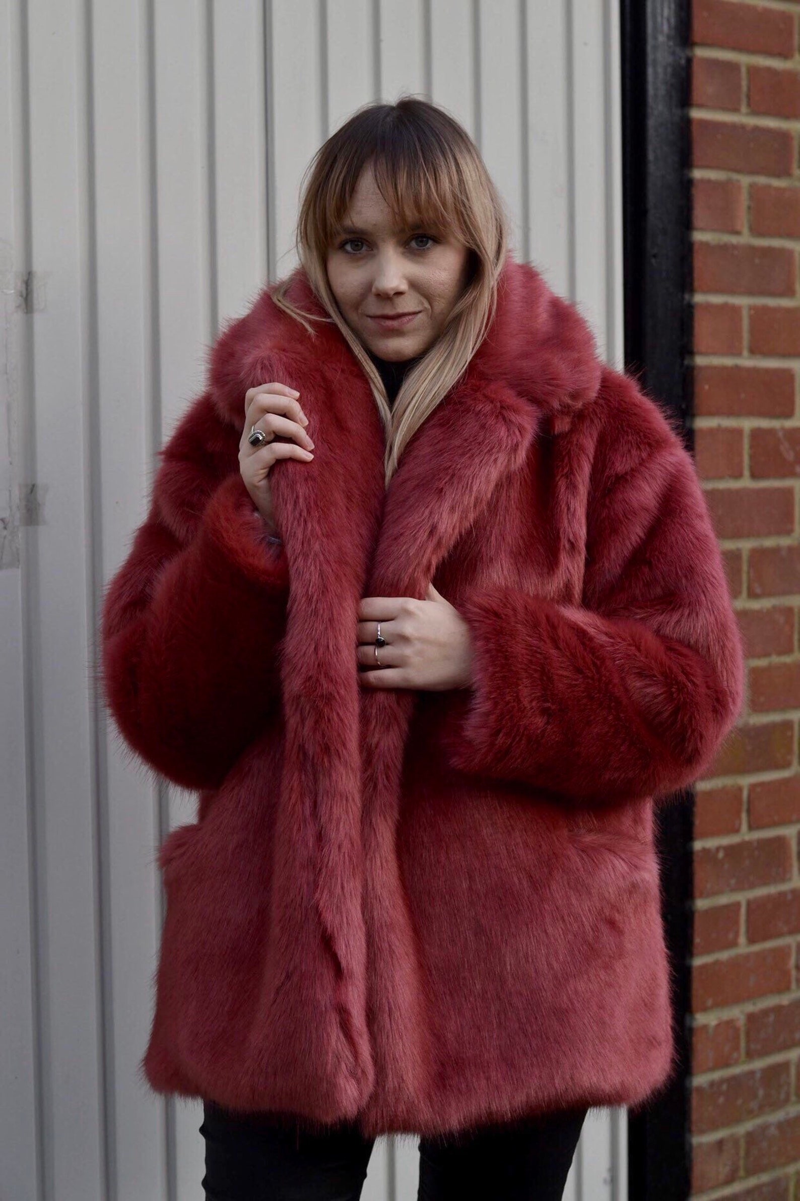 Rusty Burgundy Red Fur Coat. 100% Polyester Vegan Cruelty | Etsy