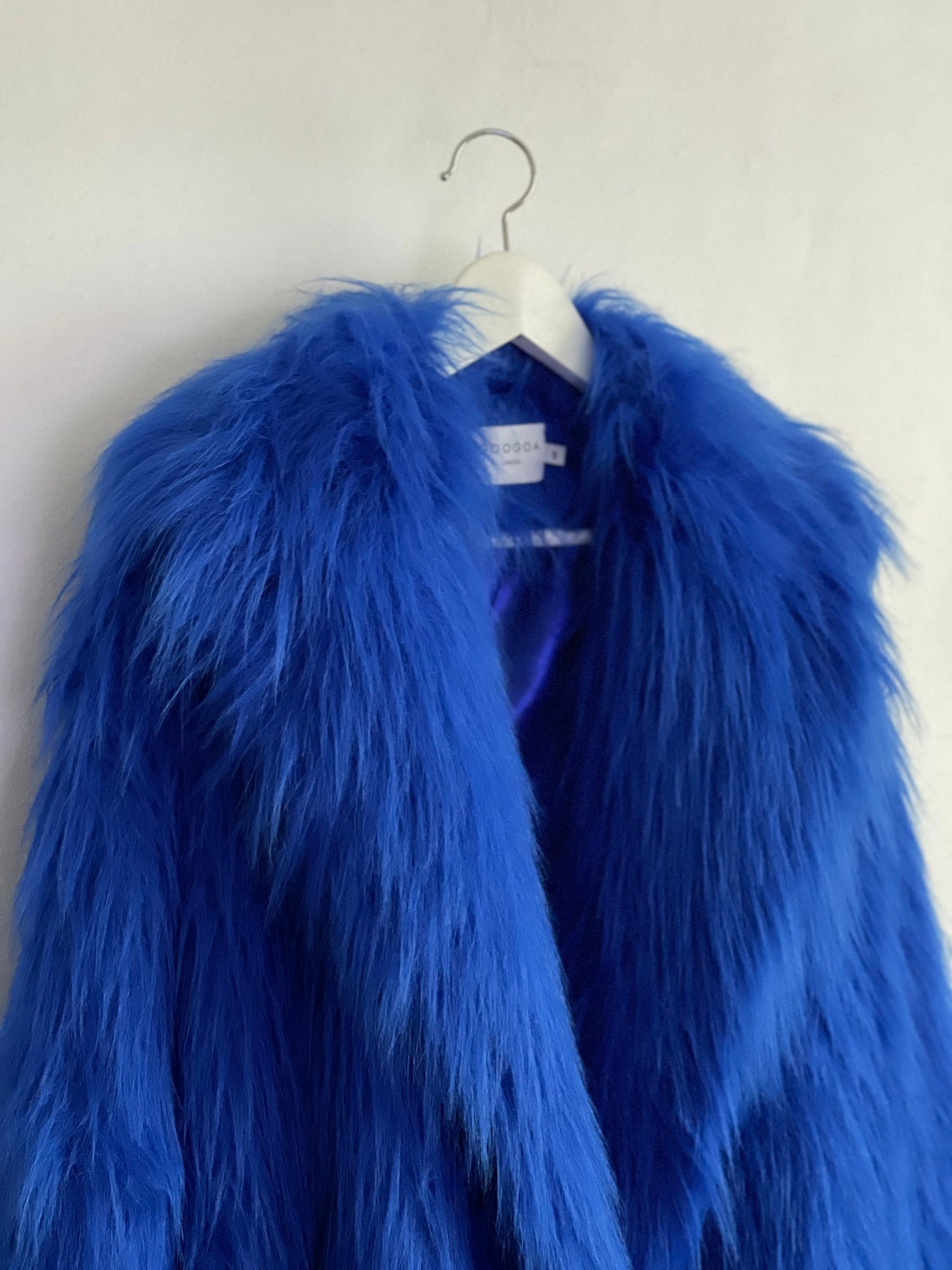 Deep Electric Blue Shaggy Fur Coat, Fluffy Jacket, Furry, 100% ...