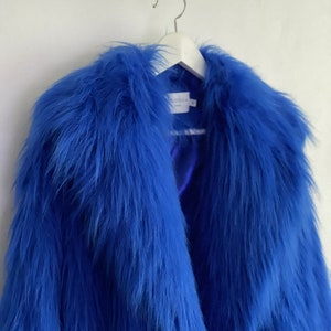 Deep Electric Blue Shaggy Fur Coat, Fluffy Jacket, Furry, 100% ...