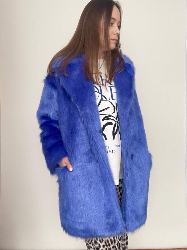 Royal Blue, Indigo Blue Luxury Fur Coat. Faux Fur, Vegan, Cruelty Free ...