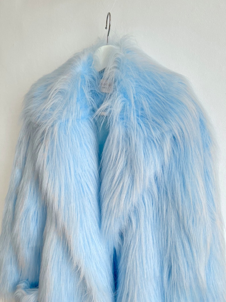 Baby Blue Shaggy Fur Coat, Fluffy Jacket, Furry, 100% Polyester, Vegan ...